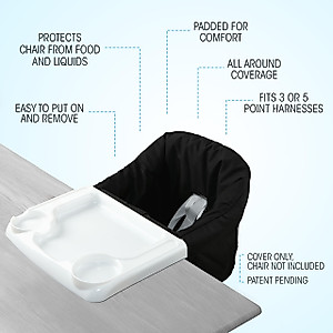 Little One Cover for Portable Hook on High Chair – Fits Most Clip On High Chairs, Liner Pad Protects from Spills and Crumbs, Machine Washable, Easy to Install and Remove (Black)