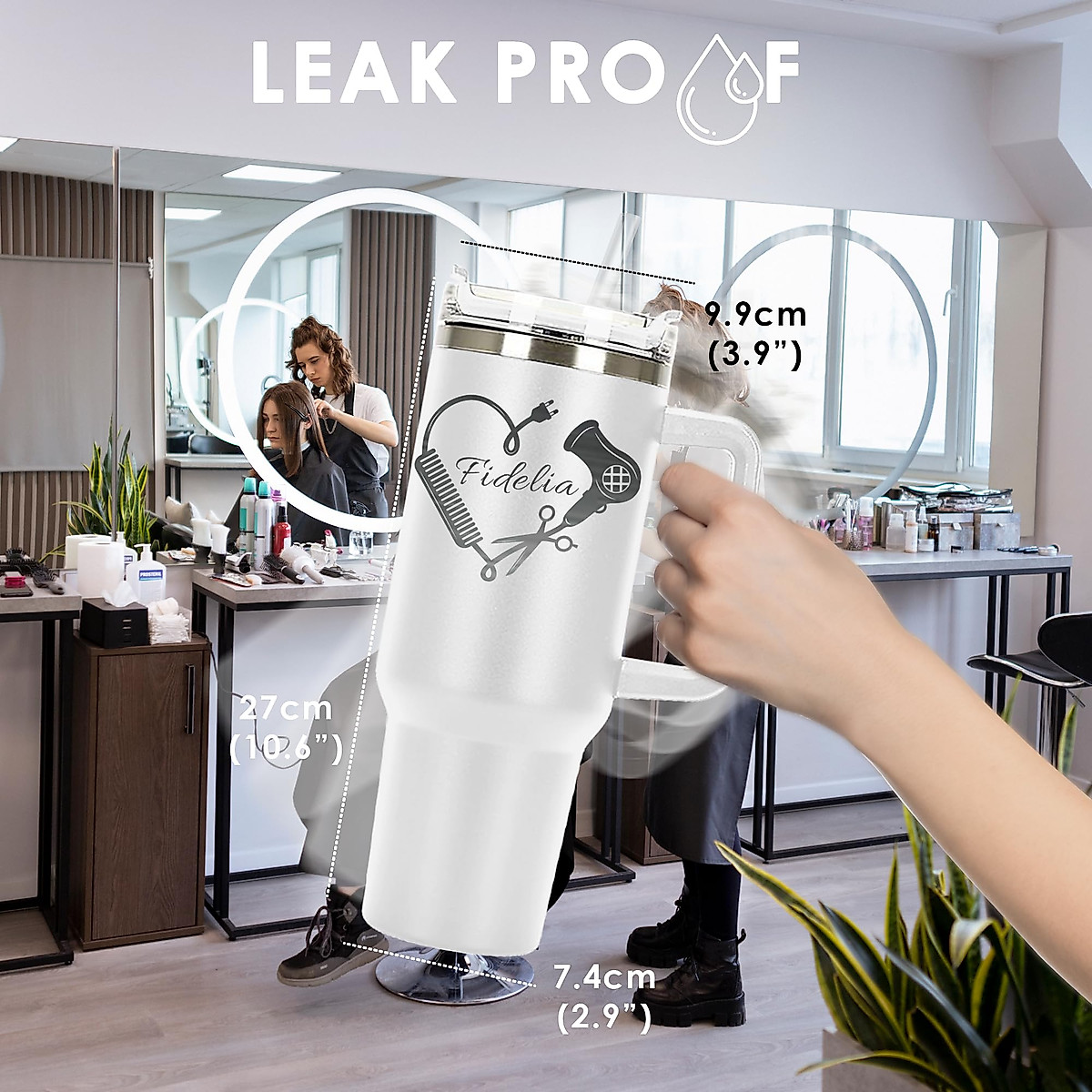 LifGif Hairdresser Heart Personalized Tumbler 40 oz Laser Engraved, Insulated Cup with Handle, Lid and Straw, Custom Tumbler Hair Stylist Graduation Gift for Women Friend Stainless Steel Coffee Cup