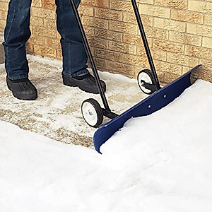 The Snowcaster 30SNC 36-inch Bi-Directional Wheeled Snow Shovel Pusher and Barn Shovel, 7.5" x 36 ", Blue