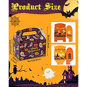 Liobelon 24 Pieces Halloween Treat Boxes Trick or Treat Bags Halloween Goodie Bags Halloween Cookies Goodie Boxes With Handles Ghost Gift Boxes Halloween Party Supplies for Sweets, Toys, Pastry, Gifts