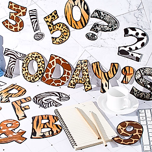 80 Sheets Animal Prints Letters Cutout Animal Print Bulletin Board Letters and Number Accents Safari Animal Texture Letters Wall Decors with Glue Point Dots for Kids Nursery School Classroom