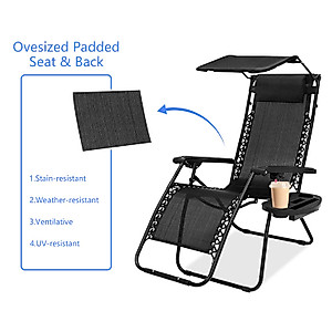 Meet perfect Zero Gravity Chairs Set of 2 with Canopy, Adjustable Outdoor Recliners Outdoor Patio Chairs Folding Reclining Lounge Chair w/Pillows and Cup Holder Trays- 2 Pack, Black