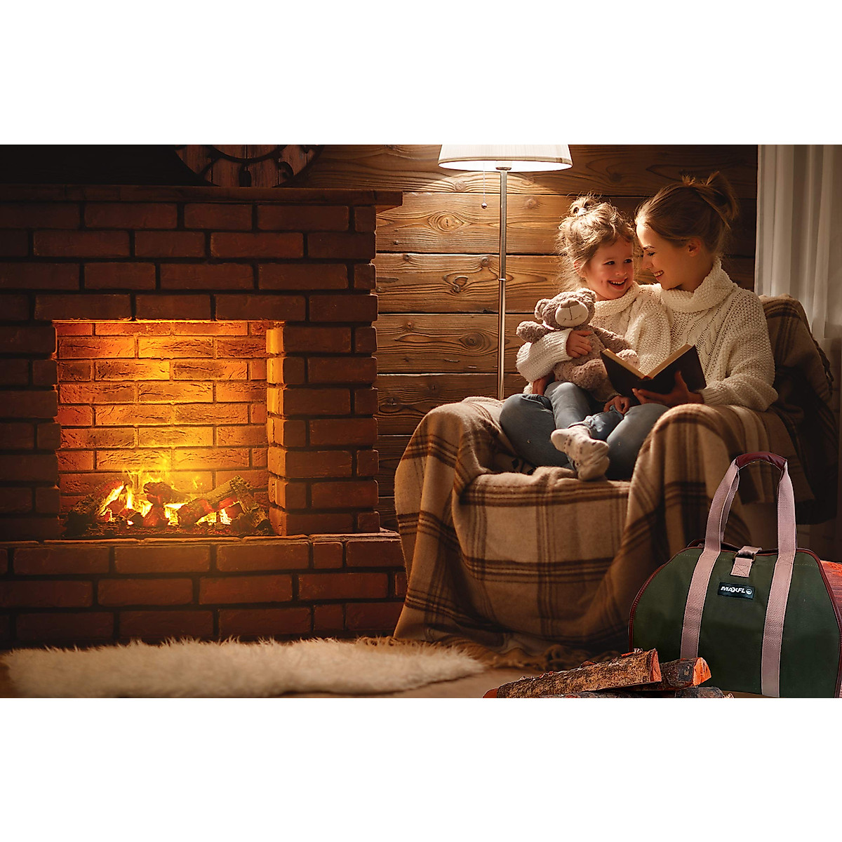 Firewood Carrier Heavy Duty Firewood Holder Utility Tote Log Holder Premium Waxed Canvas Firewood Tote Fireplace Accessories Wood Basket for Fire Logs Canvas Firewood Carrier Log