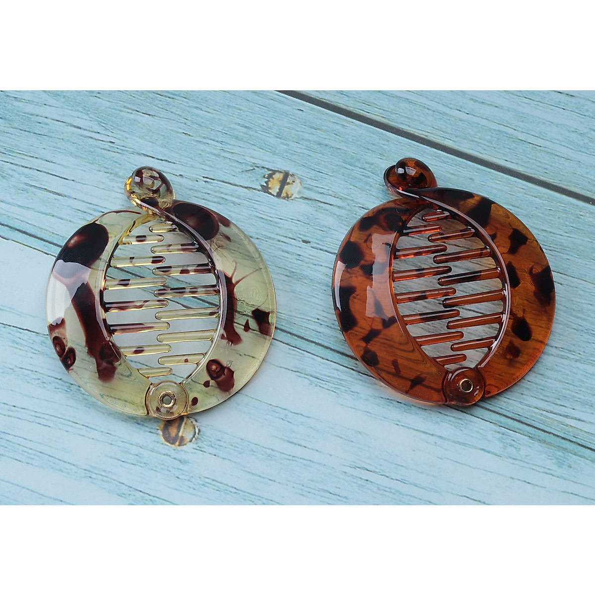 Sowaka 2 Pcs Small Banana Hair Clip Comb Fashion Locking Round Plastic Fishtail Hair Clip Grips Ponytail Holder for Women Girls Hair Styling Long Straight Curly Thick Hair (Flower)