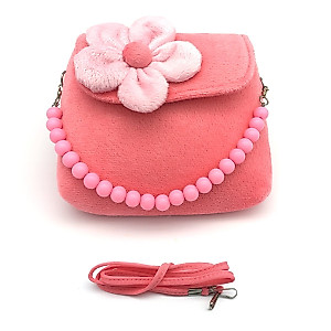 Elesa Miracle Little Girl Handbag Beauty Set Plush Handbag + Flower-Shaped Clip-on Earrings + Necklace and Bracelet Set (Pink)
