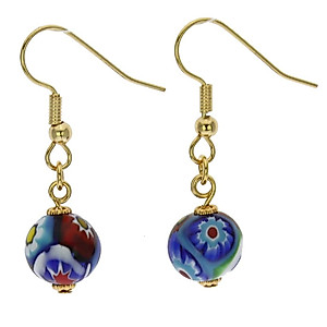 Glass Of Venice Italian Murano Glass Earrings Drop Design With Multicolor Millefiori Beads - Murano Glass Earrings For Women