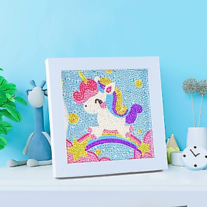 yohuu 5D Diamond Art Kit for Kids 7.1"X7.1" with Wooden Frame Arts and Crafts for Kids Ages 6-8-10-12 Easy to DIY Mosaic Gem Dots Painting by Number Kit Home Wall Decoration
