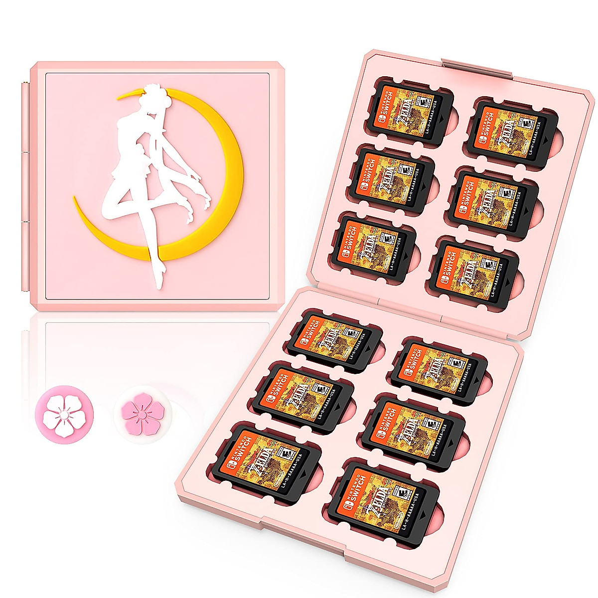 UFOPETIE 12 in 1 Game Card Case for Nintendo Switch Sailor Moon Switch Game Case,for Nintendo Switch Game Storage Nintendo Switch Game Card Case,for Switch Accessories(Thumb Grip 2PCS)