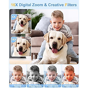 Fulealfly Digital Camera, FHD 1080P Kids Camera with Neck Lanyard 32GB Card Battery, Anti-Shake 16X Zoom, 44MP Point Shoot Cameras, Compact Portable Gift Camera for Kid Teen Student Girl Boy(Black)