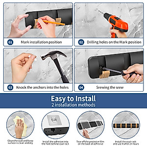 Temste 3 Pack Wall Mounted Coat Rack, Floating Rack with Retractable Hooks, Door Wall Coat Rack Plastic Space Saving Wall Hangers Hook Rail for Entryway Bathroom Hat Towel,Black