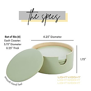 HABITAS Spun Bamboo Coasters for Drinks - Coaster Set with Bamboo Wood Coasters and Coaster Holder. Modern Coasters for Coffee Table (Sage)