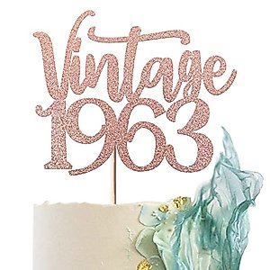 1 Pack Vintage 1963 Cake Topper Sixty Awesome Since 1963 Cupcake Picks Happy 60 and Fabulous Cake Decorations for 60th Birthday Wedding Anniversary Party Supplies Rose Gold