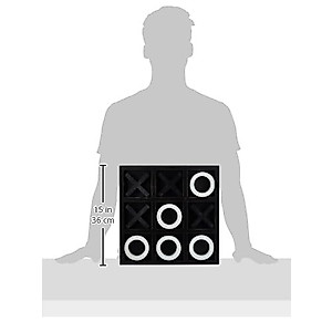 Deco 79 Wood Tic Tac Toe Game Set with White Os, 14" x 14" x 2", Black