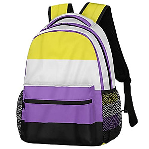 lakefvgk Non-Binary Pride Flag Backpack Travel Laptop Backpack Adjustable Shoulder Straps Waterproof School Bag Bookbag