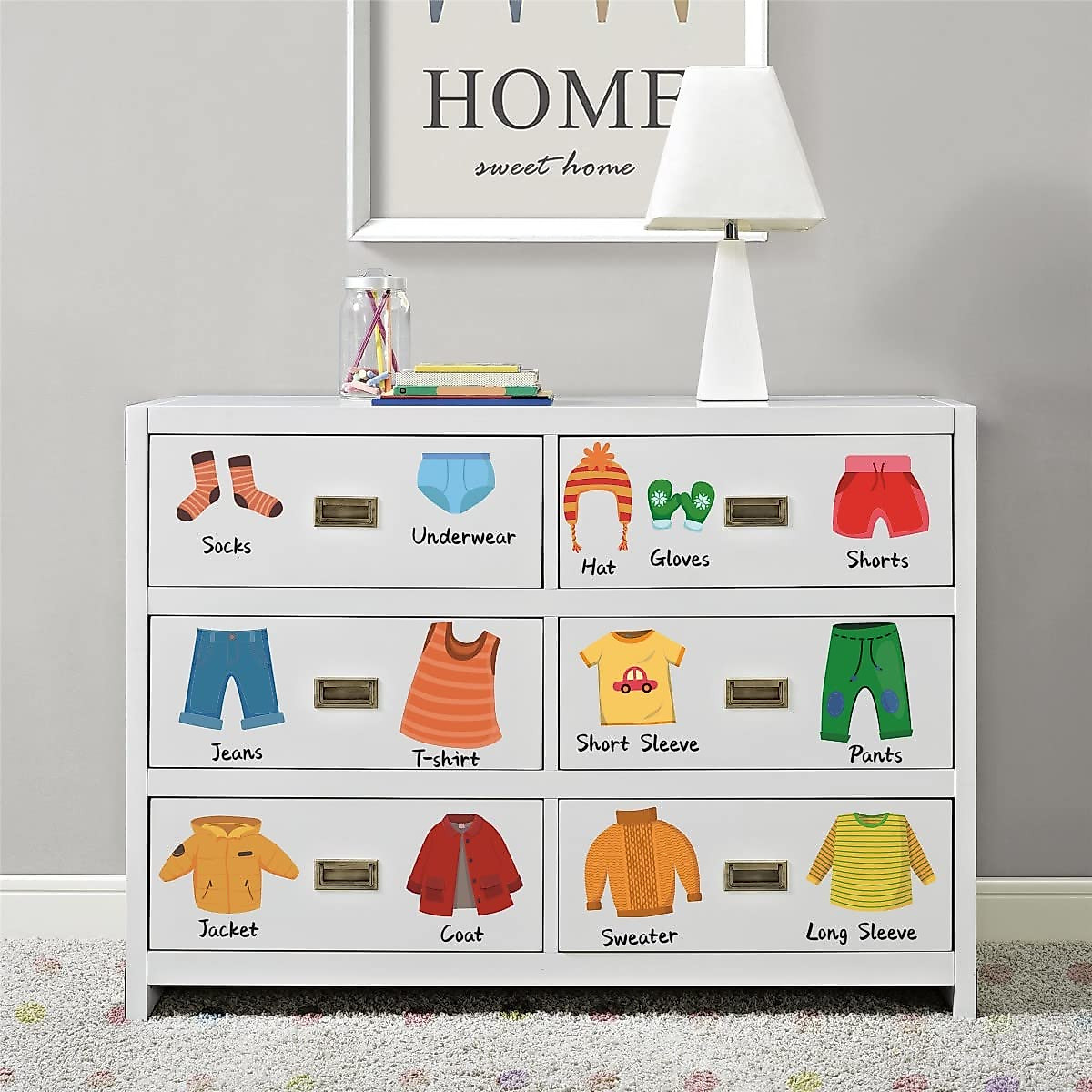 Bamsod Clothing Label Wardrobe Classification Tips Storage Organizing Decals Kids Drawer Decor Sticker (Boys)