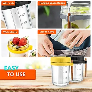 CGHWBEA Overnight Oats Container - Yogurt Oatmeal Glass Canning with Lids and Spoon, 10 oz Cereals, Milk, Fruit Salad, with Measurement Marks (grey)