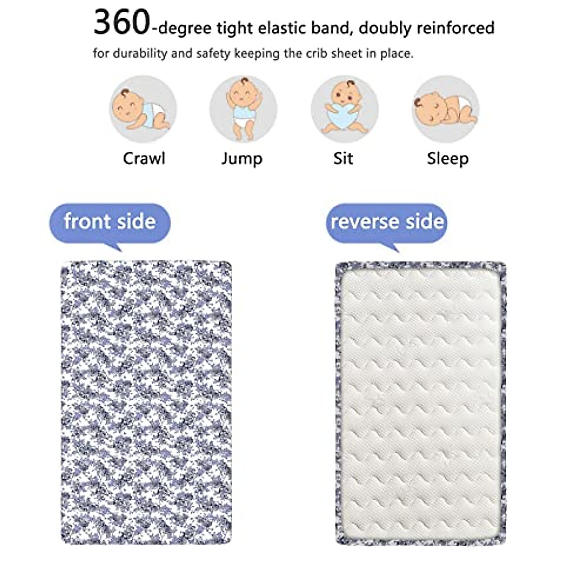 Rose Themed Fitted Crib Sheet,Standard Crib Mattress Fitted Sheet Ultra Soft Material-Baby Sheet for Boys Girls,28“ x52“,Ceil Blue Indigo and White
