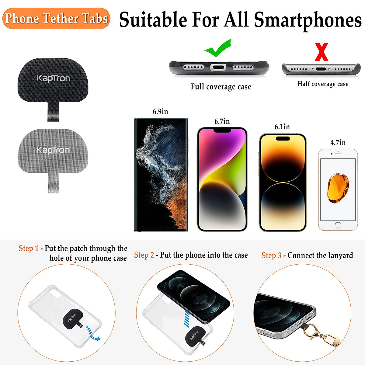 Universal Phone Lanyard with Wrist Strap, Adjustable Crossbody Cell Phone Lanyard Neck Strap and Wristlet Strap with 2 Lobster Clips, Phone Tether Patches and Phone Straps (Black/Gold, 2 Pack)