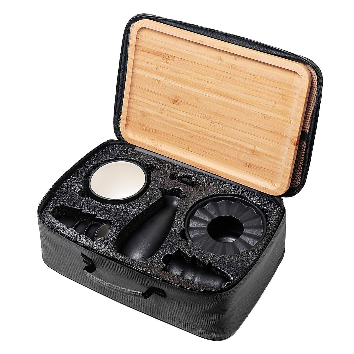 Bgbg Ceramic Sake Set with Warmer Pot Bamboo Tray-Traditional Japanese Pottery Hot Saki Set 11-Piece including 1 Sake Pot,6 Sake Cups，1 Warming Mug，1 Candle Stove, 1 Candle Tea Light Holder and 1 Tray