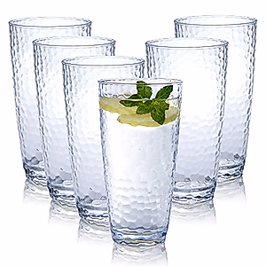 Kurala Unbreakable Plastic Tumbler Cups, Set of 6, Large Water Tumbler Set, 25 oz Highball Drinking Glasses (Clear)