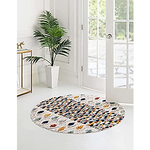 Unique Loom Cherokee Collection Area Rug - Asheville (Round 4' 0" x 4' 0", Multi/ Green)