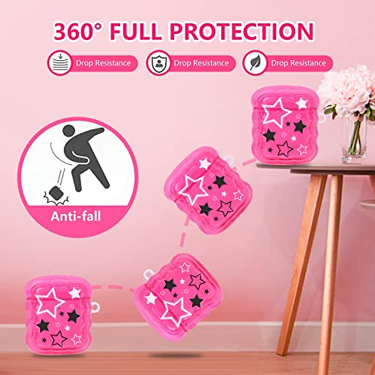 Mainrenka Cute Kawaii AirPod 2nd 1st Generation Case Pink Stars Aesthetic Design Compatible with Airpod Gen 2 & 1 Case for Girls and Women