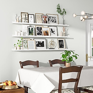 Axeman Picture Ledge Shelf, White Floating Shelves for Wall 56 Inch Set of 3, Picture Ledge Wall Shelf with Lip, Floating Shelves with Lip, Nursery Shelves Bookshelf Vinyl Record Shelf - White