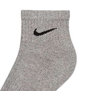 Nike Everyday Cushion Ankle Training Socks (6 Pair), Men's & Women's Ankle Socks with Sweat-Wicking Technology, Carbon Heather/Black, Large