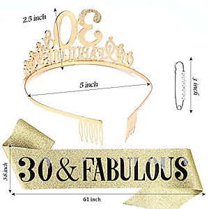 FASOTY 30th Birthday Decorations for Women,30th Birthday Sash,30th Birthday Crown,30th Birthday Tiara,Birthday Crowns for Women 30 and Fabulous,Happy 30th Birthday Gifts for Her