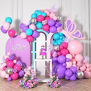 Pink Purple Blue Balloon Arch Kit, 110Pcs Pink Purple Balloon Garland Kit with Teal Blue, Pink and Purple Balloons, Pink Purple Blue Balloon Arch for Baby Shower Birthday Wedding Party Supplies