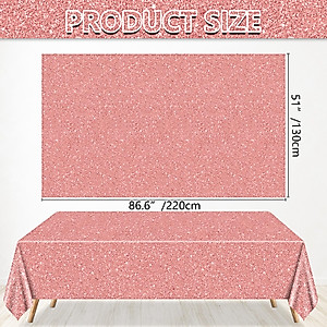 4 Pack Pink Rose Gold Tablecloths, 51x87'' Rose Gold Sequin Printed Plastic Table Cover, Rose Gold Glitter Birthday Background Decorations for Girls Birthday Wedding Graduation Princess Party Supplies
