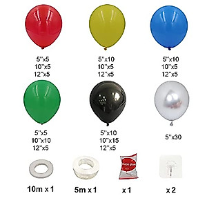 Red Yellow Blue Green Black Silver Balloon Arch Garland Kit-135pcs Red Blue Green Yellow Silver Colourful Balloons For Superhero Party, Birthday Party, Baby Shower, Graduation