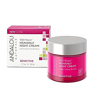 Andalou Naturals Heavenly Night Cream 1000 Roses, Sensitive Skin Moisturizer for Face, Enriched with Hyaluronic Acid & Aloe Vera, 1.7 Ounce