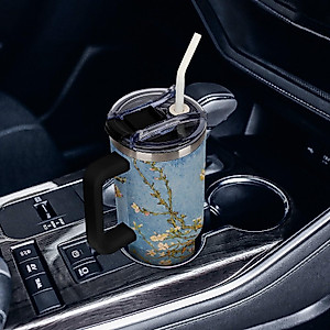 Niapessel Leak Proof Tumbler, Insulated Water Bottles with Straw, Blooming Almond Tree Van Gogh Insulated Cup with Handle 40 Oz Stainless Steel Flask for School, Travel, Car, Sports, Work