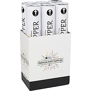 Clover Products Large Premium Confetti Cannon - (6 Pack) Multicolor Biodegradable Confetti Popper | Compressed Air Launches Confetti 20 - 25 Feet | Party Poppers for any Celebration, Parties, Birthdays, Weddings.