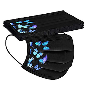 50Pcs Black Disposable Face_mask with Designs for Women Men Adults Cute Colorful Butterfly Printed Paper Face_mask