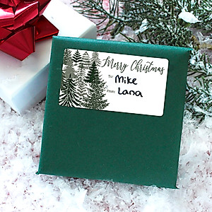 DISTINCTIVS Evergreen Tree Christmas Gift Tags, Self-Adhesive Stickers – 75 Labels, Woodland Forest Greenery Holiday Gift Wrap Tags