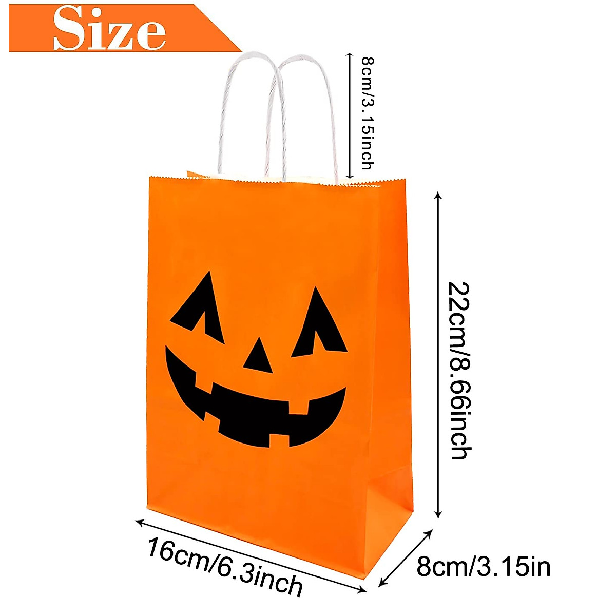 24 Pieces Halloween Pumpkin Gift Candy Bags, Halloween Paper Bags with Handle Trick or Treat Bags Party Favor for Halloween Party Decorations