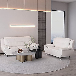 Container Furniture Direct Michael Modern Faux Leather Upholstered Stainless Steel Legs Living Room Loveseat, Cream White