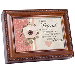 Cottage Garden A True Friend Woodgrain Rope Trim Jewelry Music Box Plays Tune Friend in Jesus