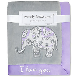 Wendy Bellissimo Super Soft Plush Baby Blanket - Elephant Baby Blanket from The Anya Collection in Lavender and Grey (30x40)