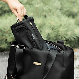 Kiinde Ariya Wet/Dry Bag for Storing Breast Pump Parts with Fold-out Mat, Keeps Pump Parts Clean, Black with Grey Waterproof Interior, Collapses Flat When Empty, Machine Washable