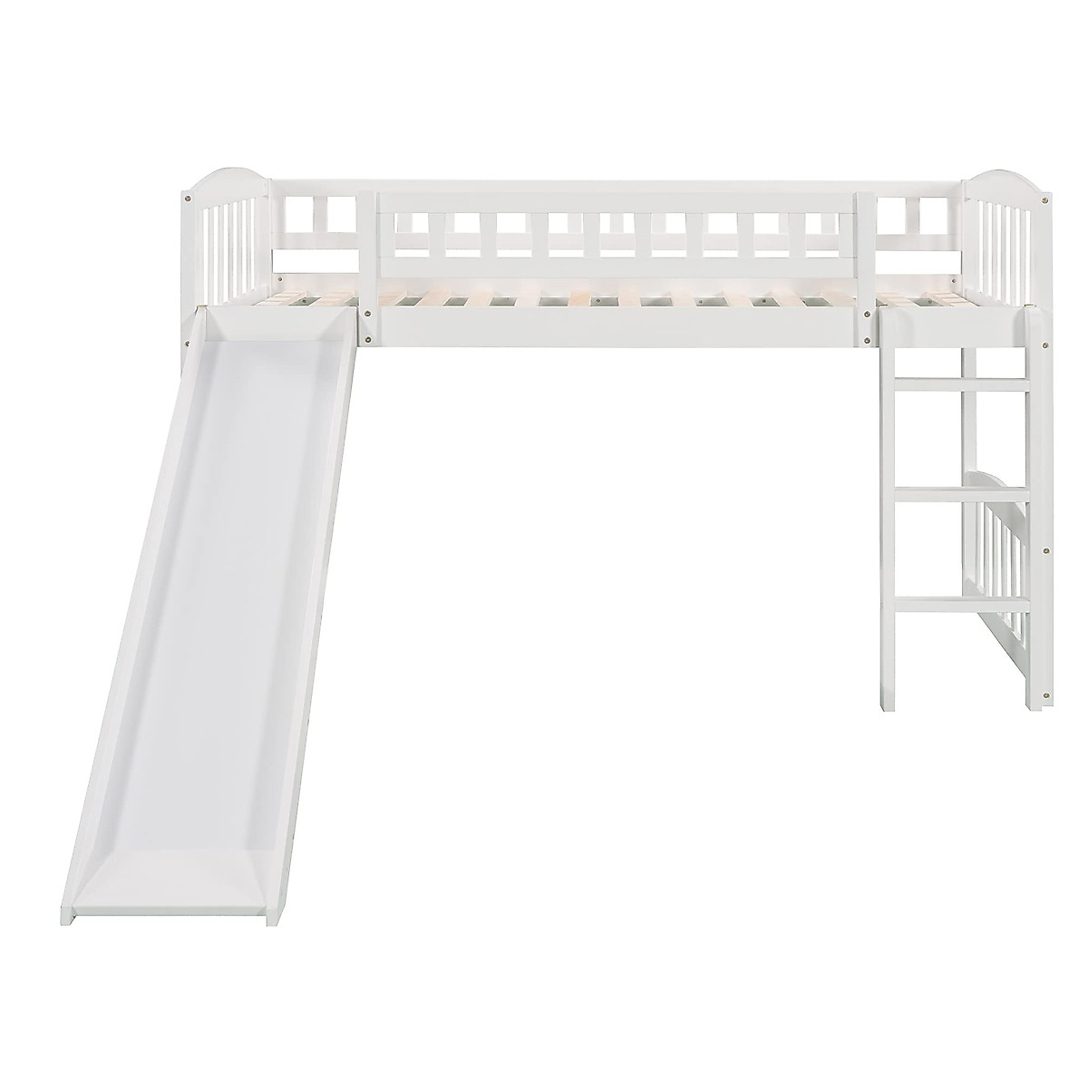 Bellemave Twin Loft Bed with Slide and Ladder, Low Loft Bed for Kids, Wood Loft Bed, for Boys Girls,White