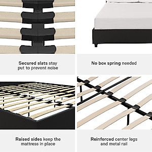 DHP Emily Upholstered Platform Bed with Modern Vertical Tufted Headboard, No Box Spring Needed, King, Black Faux Leather