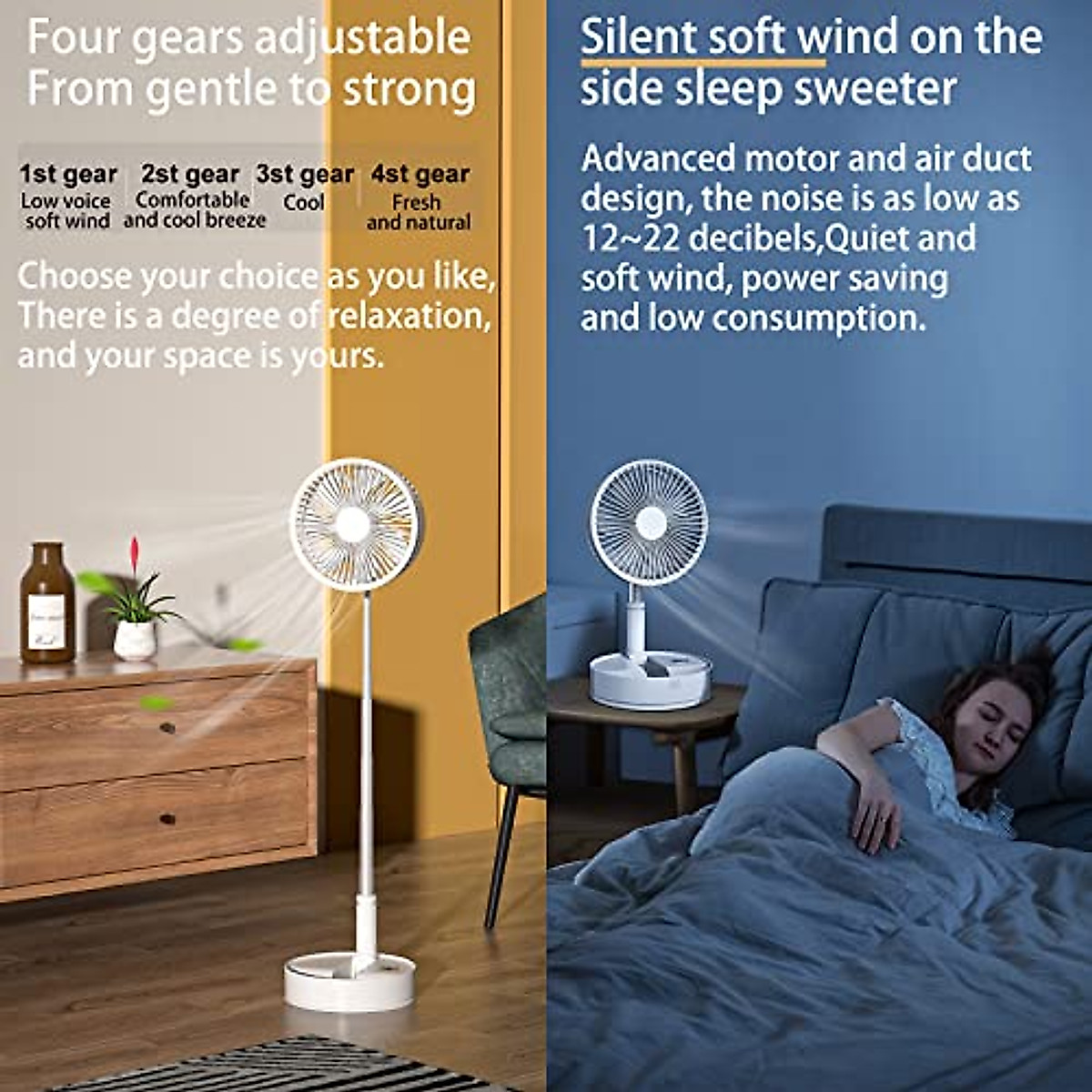 Greheywos Portable Foldable Fan with Remote Control, 7200mah Rechargeable USB Standing Fan, 7.8'' Super Quiet Table Fan with 4 Speeds, Timing Function Folding Fan, Suitable for Home Office Camp Travel