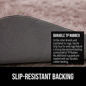 Gorilla Grip Fluffy Faux Fur Area Rug, 5x7, Rubber Backing, Machine Washable Soft Furry Rugs for Living Room, Bedroom, Baby Nursery Decor, Durable Fuzzy Throw Carpet for Dorm Floor, Dusty Rose