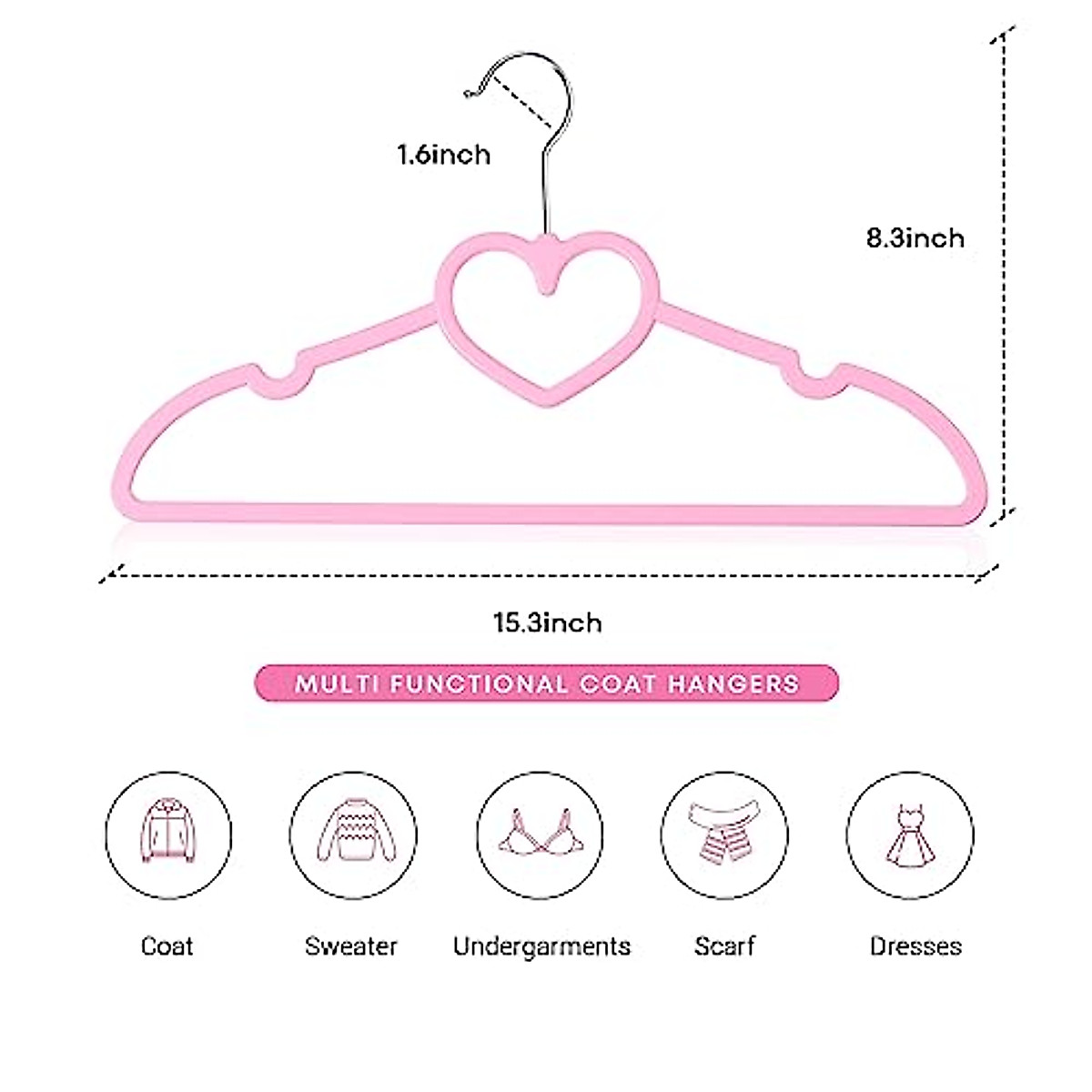 ZRKFSR Plastic Hangers 20 Pack, Pink Hangers Ultra Thin Space Saving-Heart Shaped Plastic Hangers Clothes Hanger with 360 Degree Swivel Hook-Strong and Durable Adult Coat Hangers for Dress,Shirt,Coats