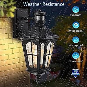XANGQAN Outdoor Wall Light Fixture with Motion Sensor and Dusk-to-Dawn Sensor, Waterproof and Anti-Rust Aluminum Exterior Sconce with Tempered Water Ripple Glass, for House Garage and Porch.