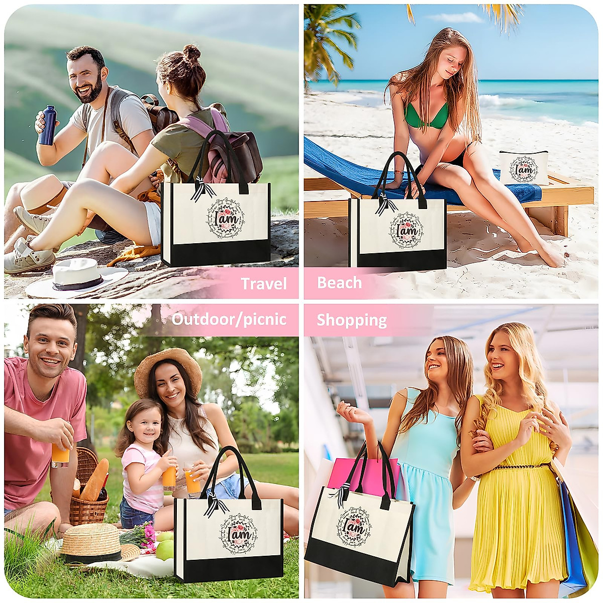 Christian Gifts for Women, Inspirational Gifts for Women Religious, Baptism Gifts, Encourage Gifts for Women Friends Female Sister Wife Coworker Mom Lady, Reusable Grocery Bag Tote Bag & Makeup Bag