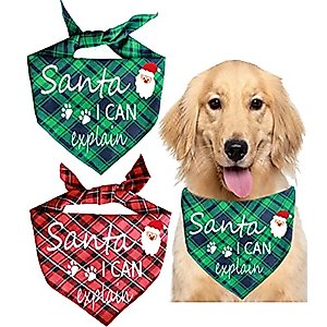 Waghaw Dog Christmas Bandana, 2 Pack Plaid Pets Bandana for Small Medium Large and Extra Large Dogs (Large, Red)